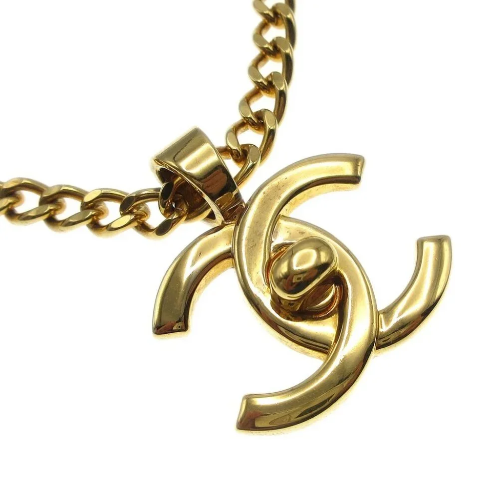 CHANEL | Jewelry | Chanel Turnlock Chain Pendant Necklace Gold 97p ...